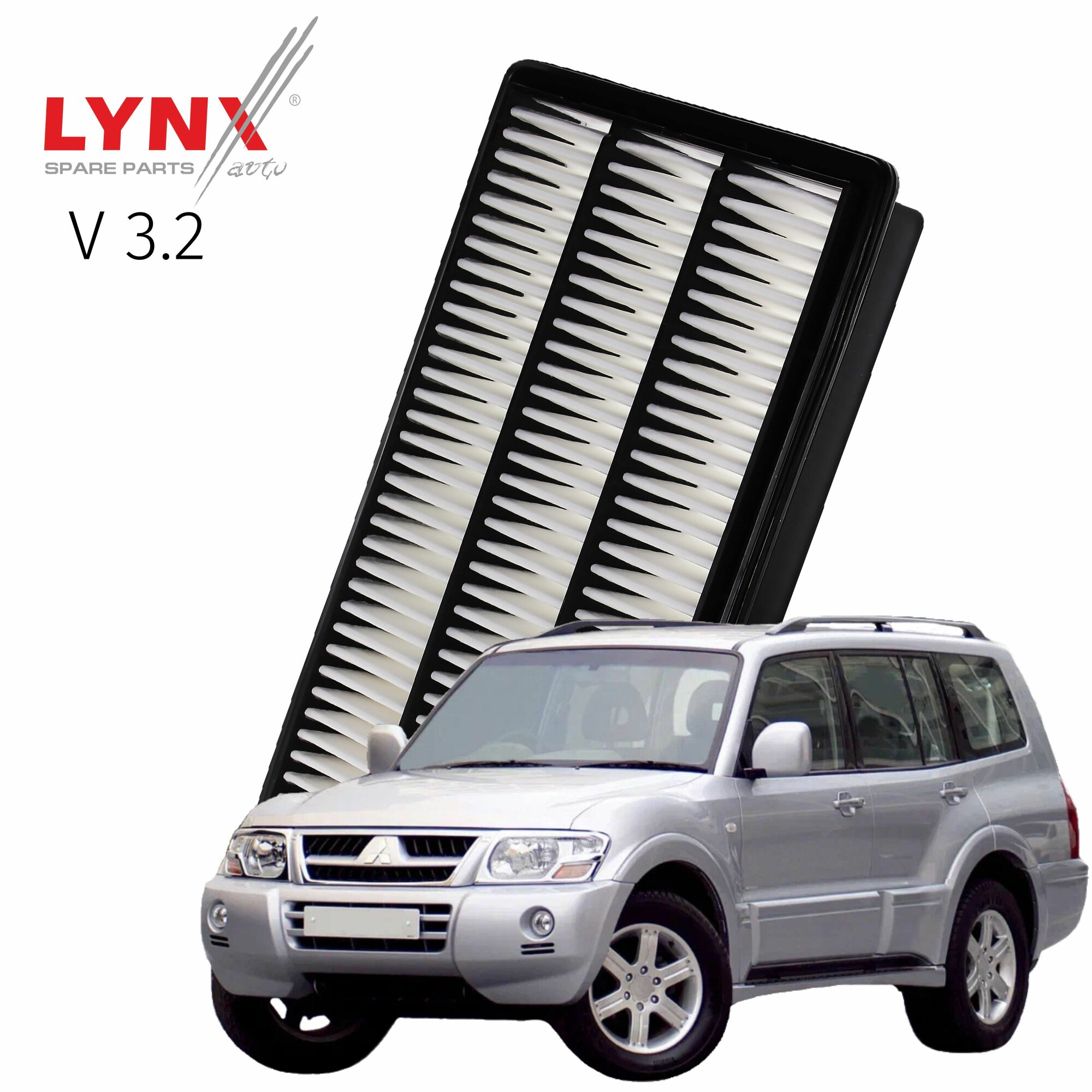 Фильтр воздушный Mitsubishi Pajero (3) / Митсубиси Паджеро 1999 2000 2001 2002 2003 2004 2005 2006 V3.2 4M41 / 1шт LYNXauto