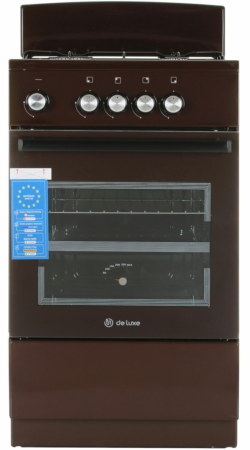 Газовая плита De luxe 5040.48г (щ)-014 50 см, 43 л, 4 конфорки, коричневый