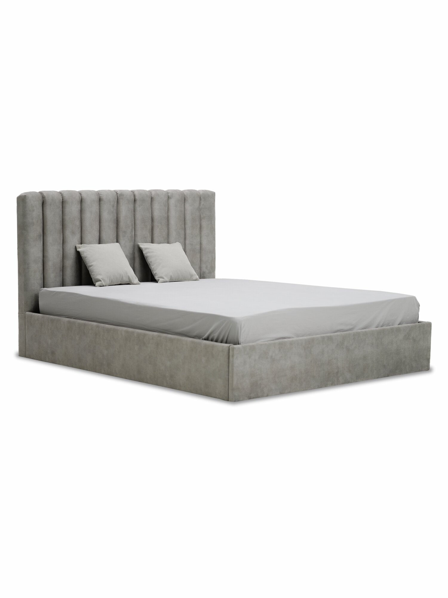 Двуспальная кровать Страйп 180х200 см, с подъемным механизмом и ящиком для белья, велюр светло-серый