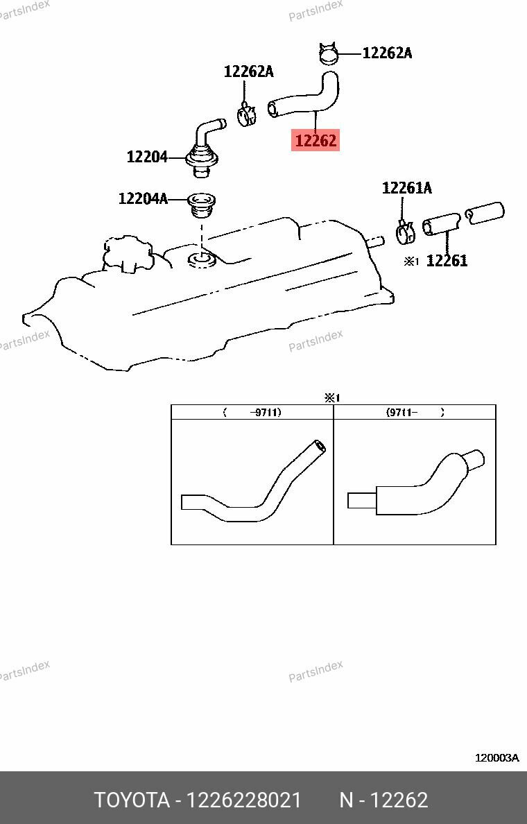 Патрубок системы вентиляции картера, TOYOTA 1226228021