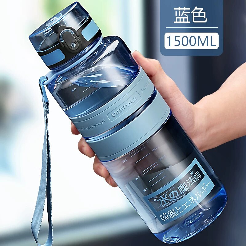 Спортивная бутылка для воды, 1500 мл, синий, крупный размер, пластик Tritan для спорта