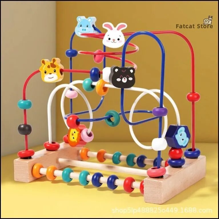 Деревянный лабиринт с бусинами для детей от 1 года развивающая игрушка раннее обучение моторика счет животные буковый массажер