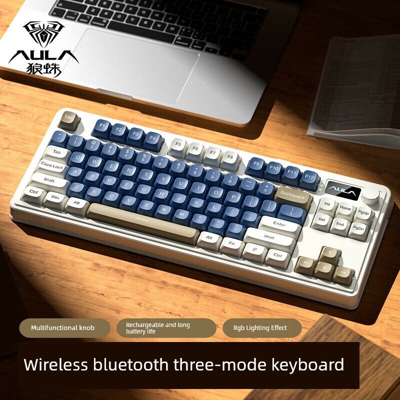 WolfSpider S3187 беспроводная трехрежимная клавиатура с подсветкой RGB и мышь в винтажном сером для офиса