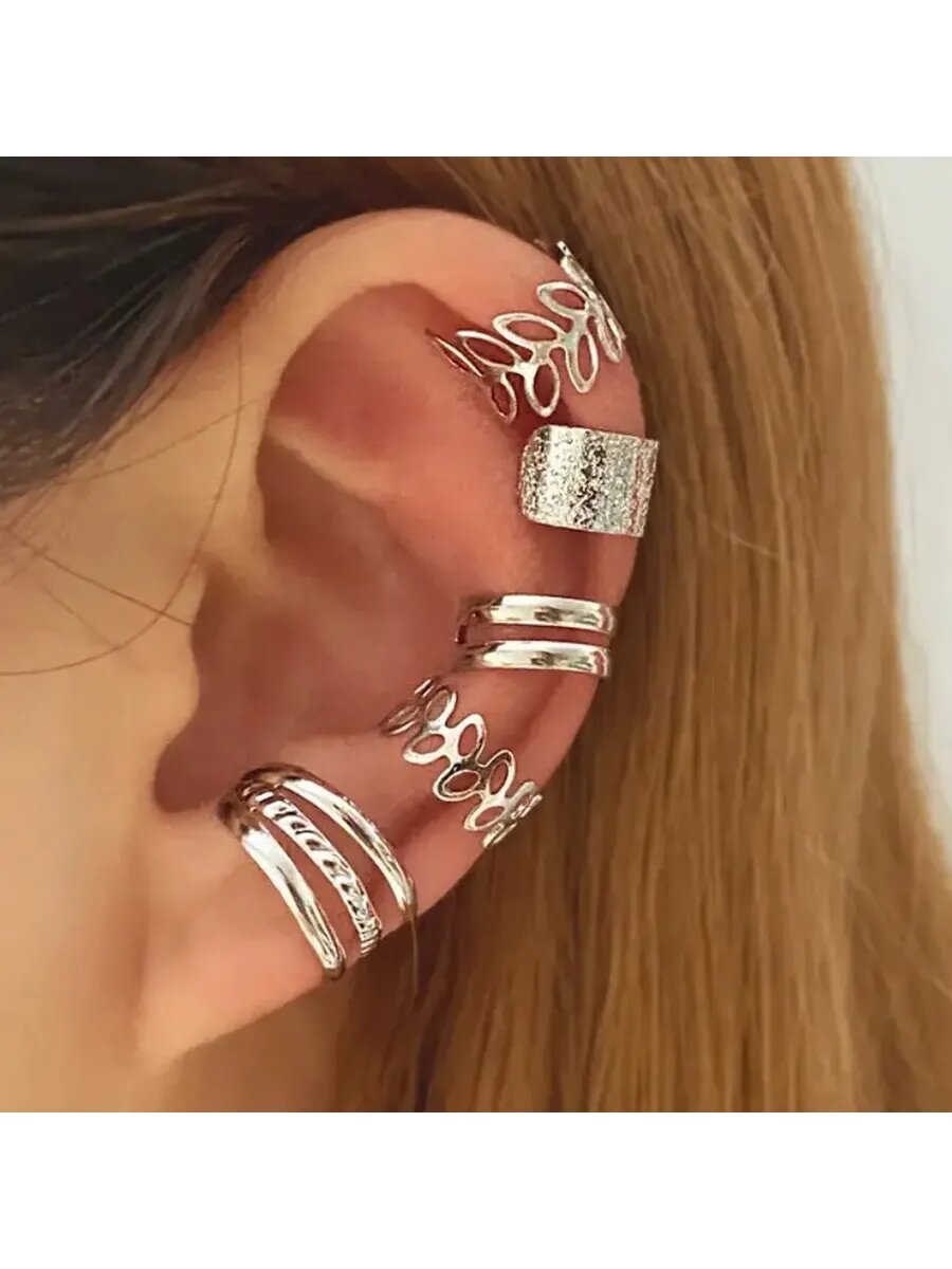 Стильные серебристые каффы в наборе из 5 штук
