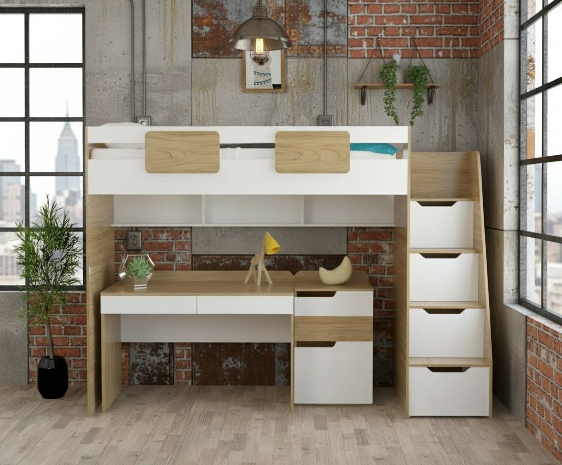 Комплект мебели: кровать-чердак Мозаика + Стол Мозаика + Тумба