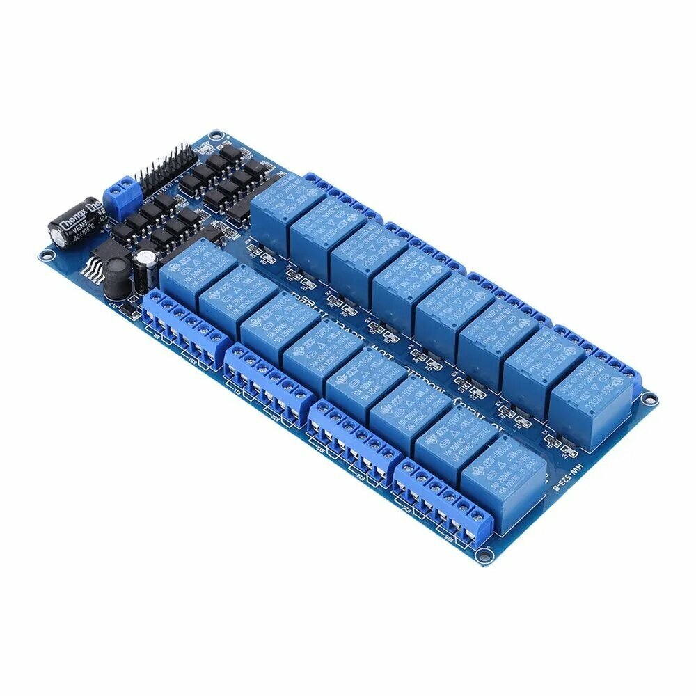 16-канальный реле-модуль 12 В с оптопарой и стабилизатором LM2576