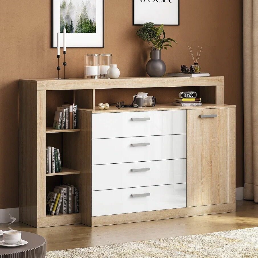 Ангара Комод (2УПК) (Белый глянец/Дуб сонома, Дуб сонома)