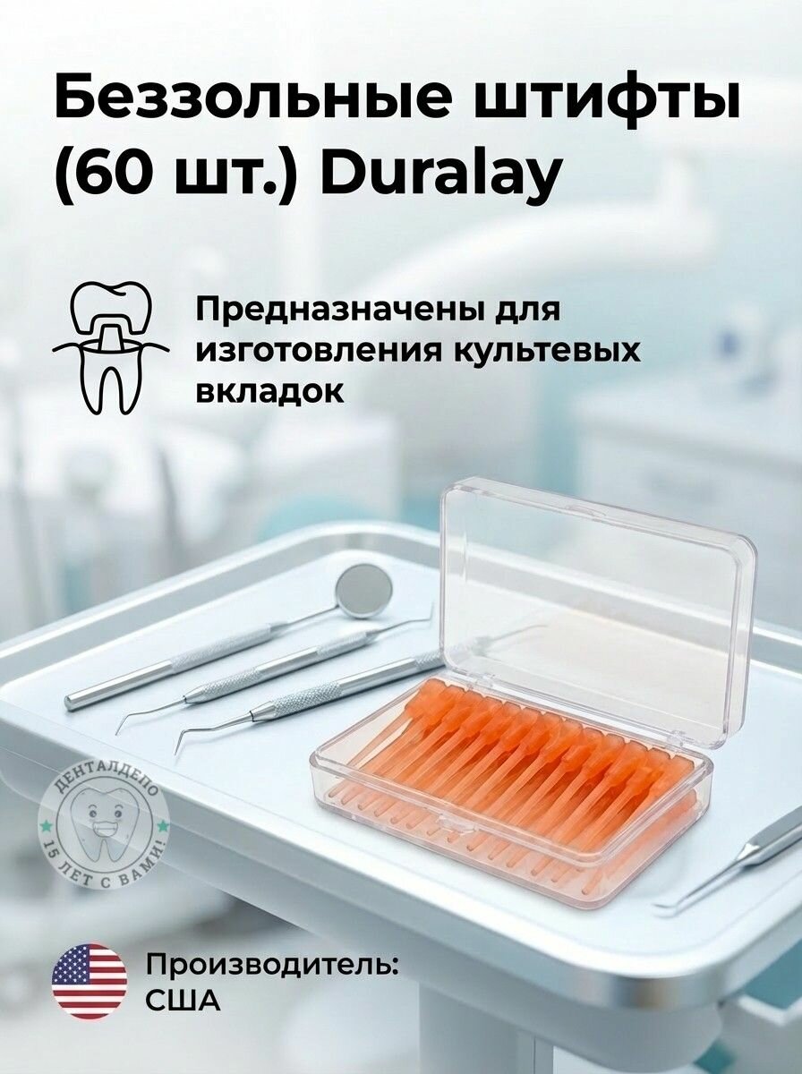 Штифты беззольные для культевых вкладок Duralay (Reliance), упаковка 60 шт.