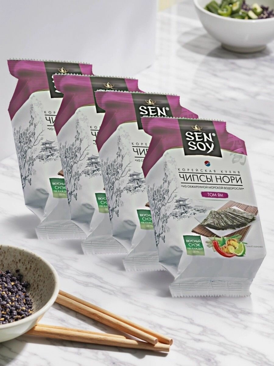 Sen Soy Чипсы нори Том Ям 4,5г. (Набор из 4 шт)