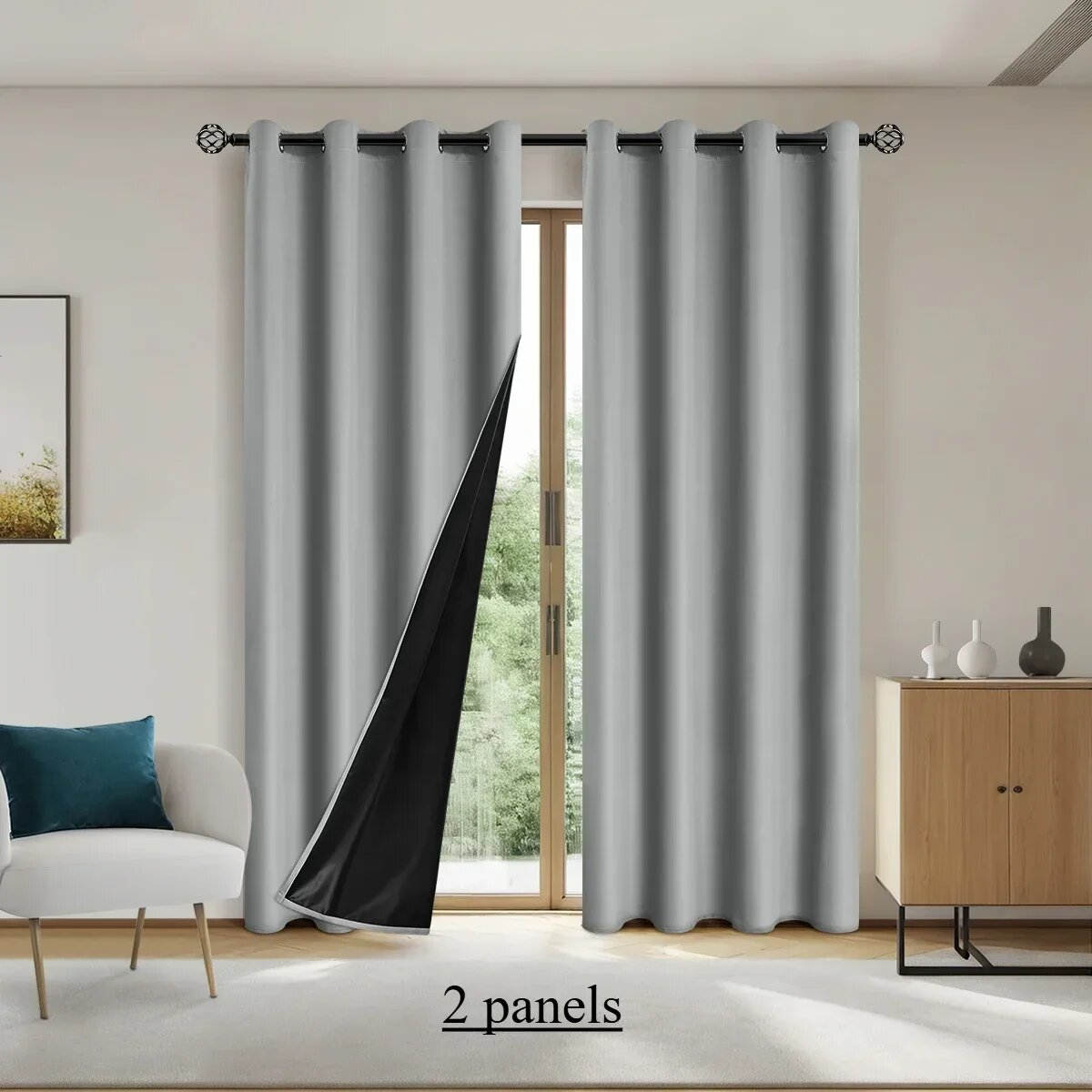 2 шт. однотонные затемняющие шторы из полиэстера Серый, 100X160CM 2PCS, Grey