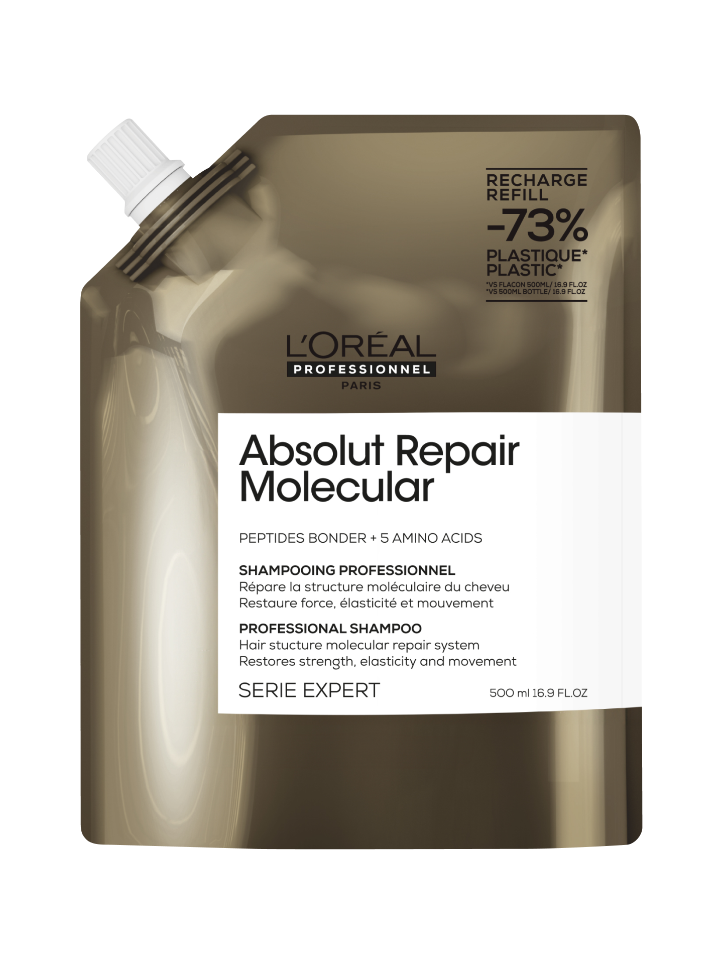 Профессиональный шампунь Absolut Repair Molecular для молекулярного восстановления волос, сменный блок, 500мл