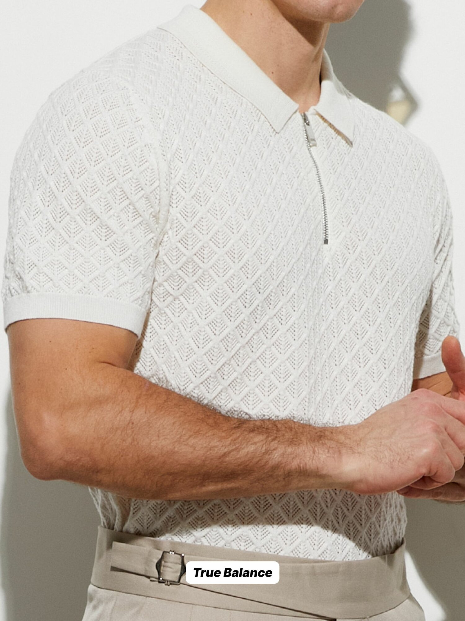 Поло вязаное мужское, TRUE BALANCE поло мужское с коротким рукавом