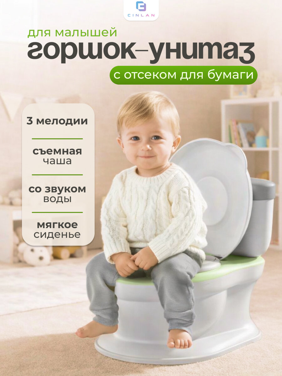 Горшок детский, унитаз для мальчика и девочки музыкальный со звуком смыва CINLANKIDS