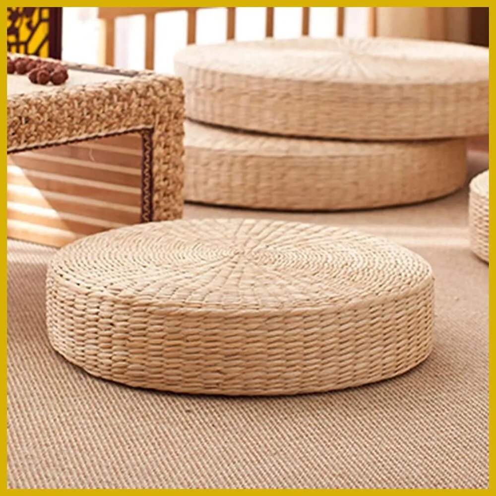 Татами Круглый 30см, Подушка для Медитации и Йоги Ручной Работы Для малышей, Коричневый, светло-бежевый,30CM,