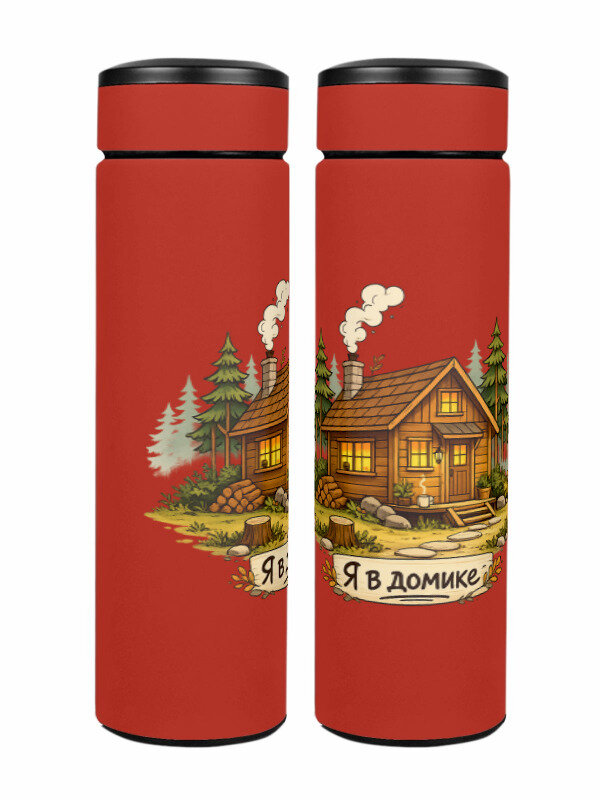 Термос «Домик в лесу» (красный)