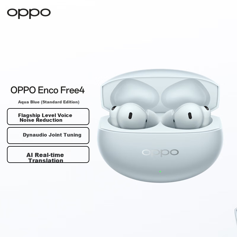 OPPO Enco Free4 беспроводные наушники с шумоподавлением для iPhone, Huawei, Xiaomi - водно-голубой Цвет：Водно-голубой