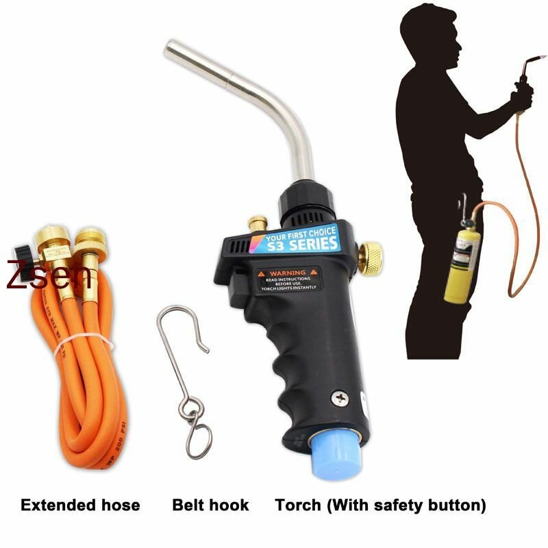 Горелка газовая с пьезоподжигом для мапп / MAPP Горелка+Шланг(1.5m)+Крюк (Чёрный/Стандартный пункт)