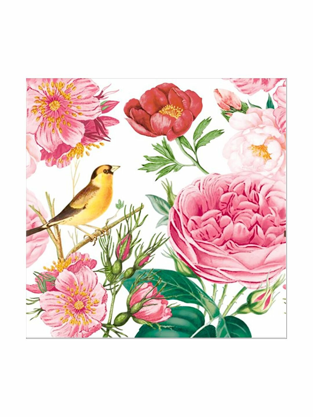 Салфетки бумажные трехслойные "Art Bouquet Home Collection" Розы с птичкой, 33х33 см, в пачке 20 штук