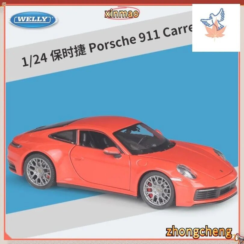 Модель автомобиля Welly 1:24 Porsche 911 Carrera 4S, спортивный автомобиль, симуляция, игрушечная модель из сплава