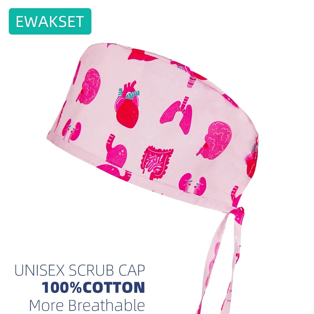 Розовая шапочка EWAKSET для медсестер, 100% хлопок