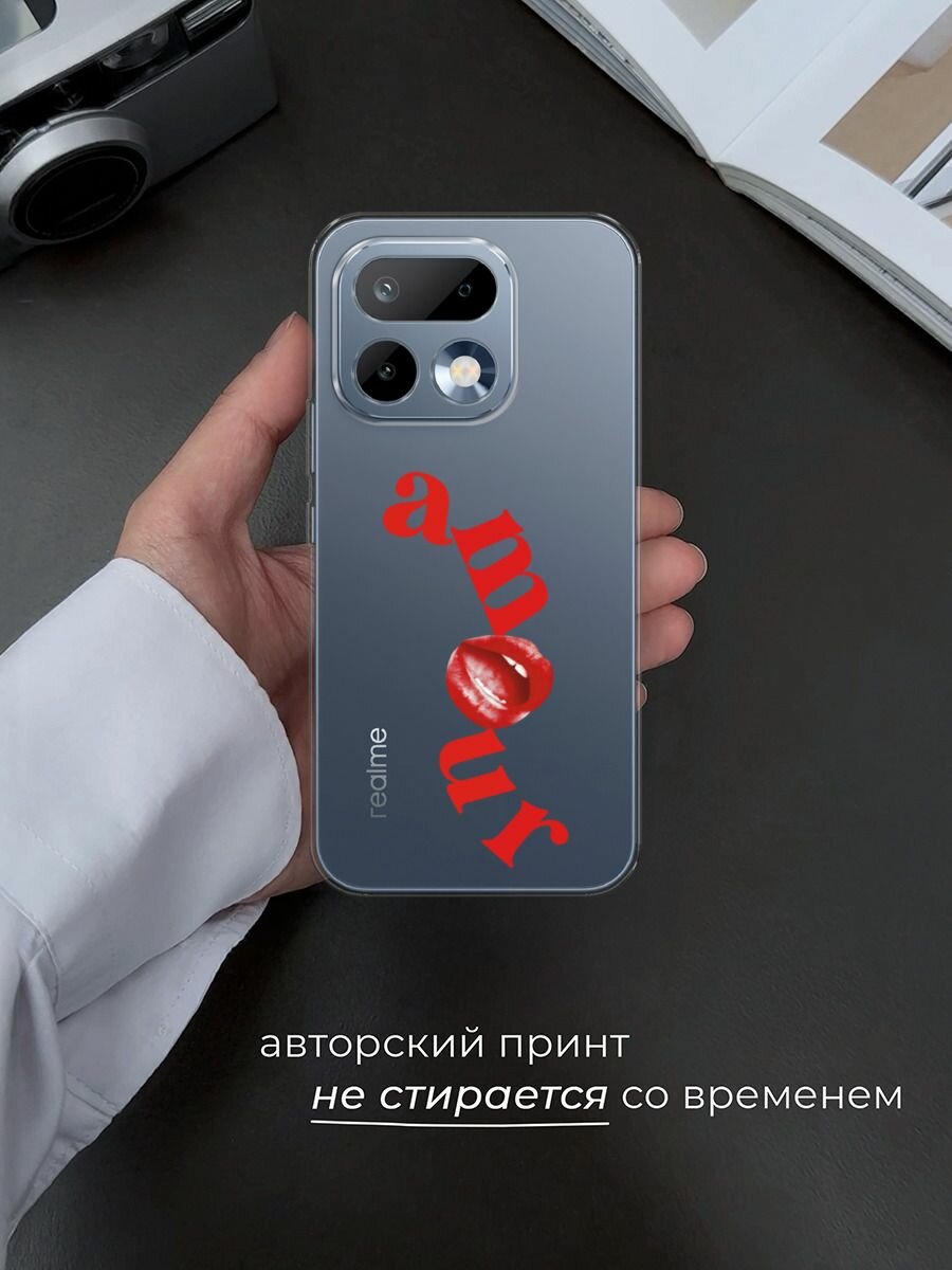 Чехол на Realme 16 Pro / Реалме 16 Про с принтом Amour lips, прозрачный — фото 1