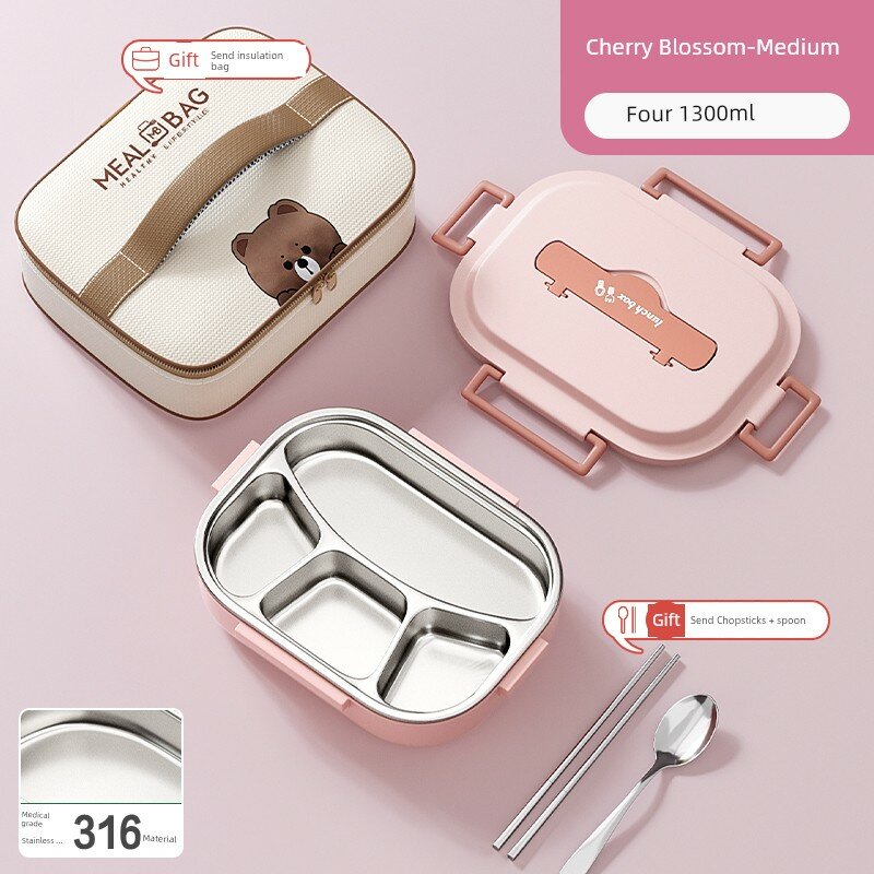 Средний 4-отсековый термосумка с термобоксом, сакура-розовый, нержавеющая сталь 316L