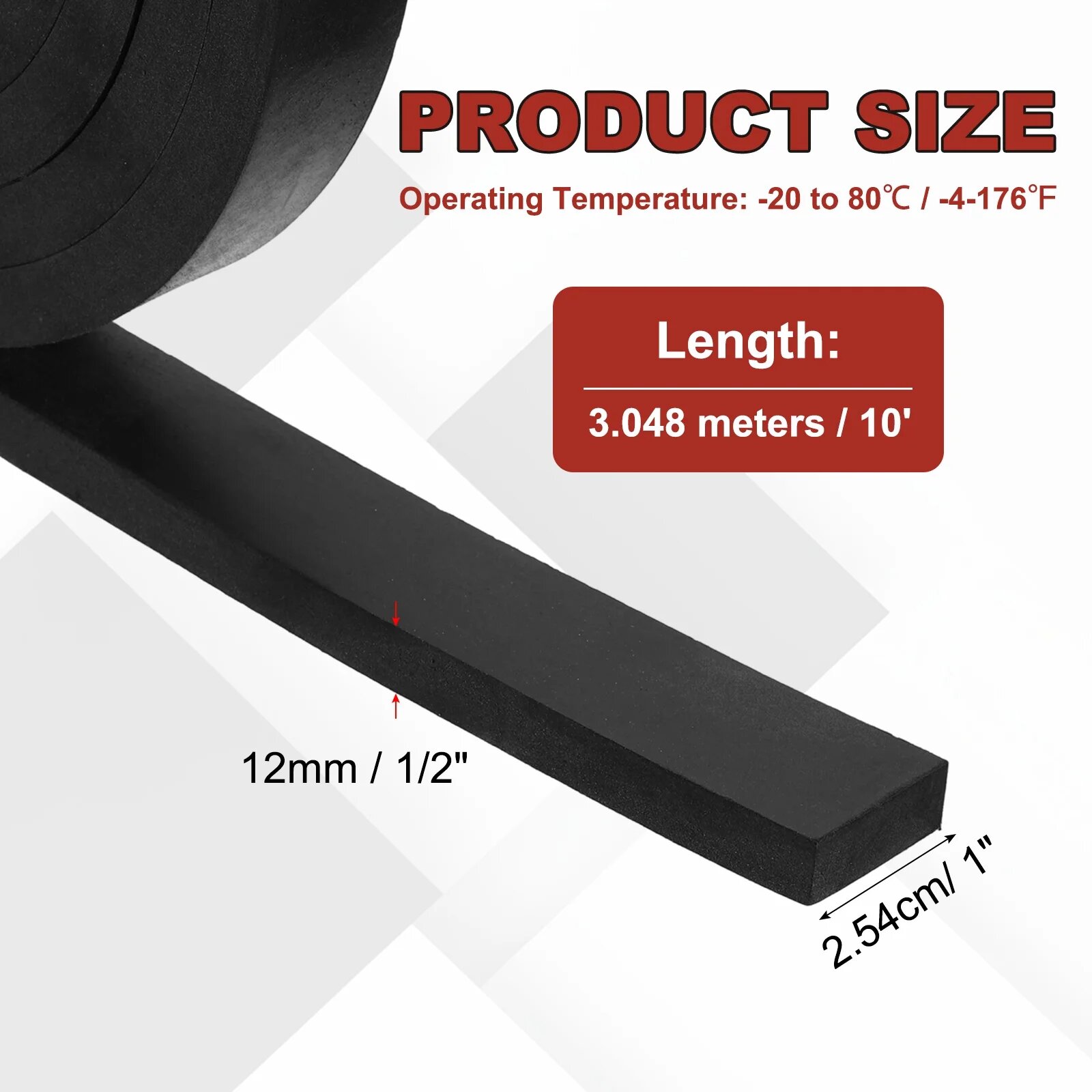 Неопреновая уплотнительная лента 3.048м x 1" x 1/2" черная