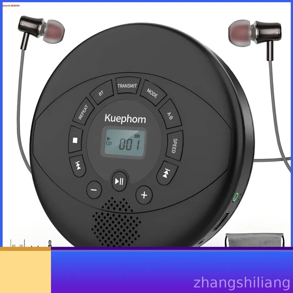 Портативный Bluetooth CD-диск Walkman с наушниками, Anti-Skip Disc Player для автомобиля, Дома, Путешествие со встроенными динамиками, Поддержка USB AUX входа, Черный