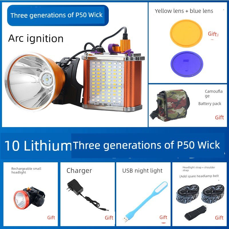 10Li-ion фонарь P50 с большим пятном, дуговым зажиганием, 2 режима работы, яркий и универсальный