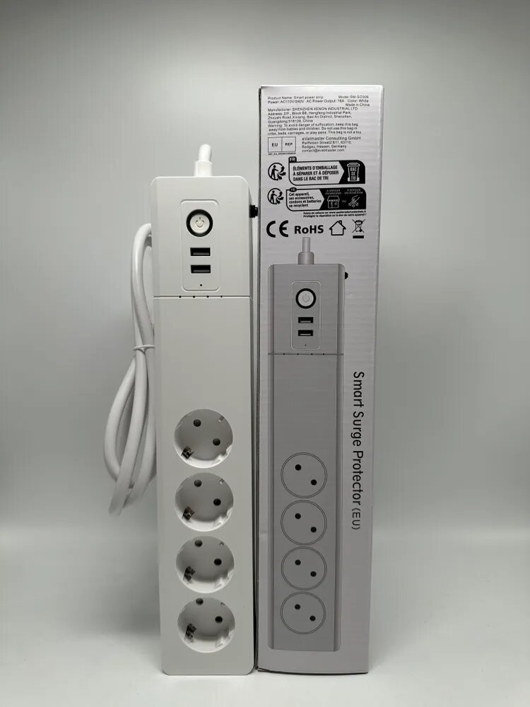 Умный удлинитель Zigbee с защитой от перегрузки и USB портами, белый