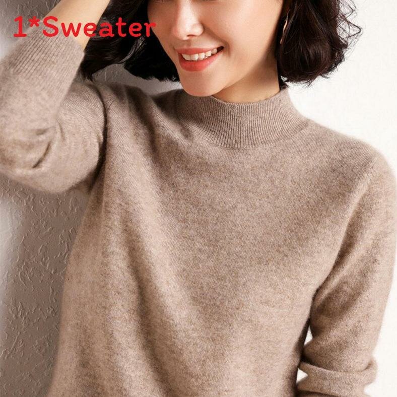 Womens korean style warnit sweater with round neck and comfortable fit for casual outfits, khaki