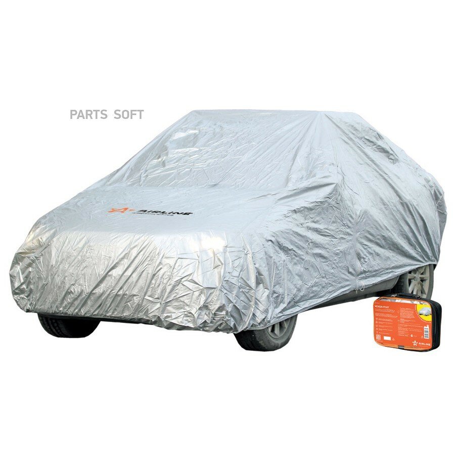 AIRLINE AC-FC-02 Чехол-тент на автомобиль защитный, размер M (495х195х120см), цвет серый, молния для двери, универсальный AC-FC-02