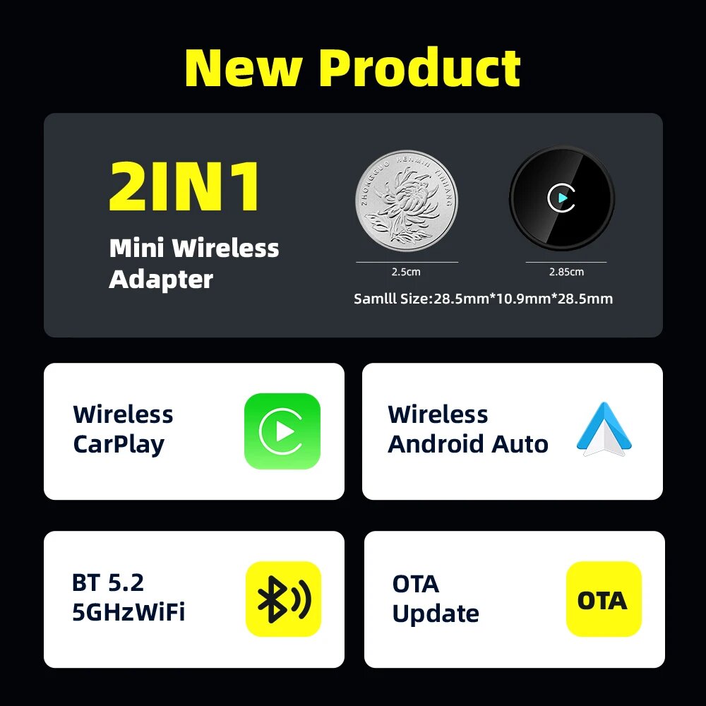 EKIY Мини-адаптер CarPlay/Android Auto Bluetooth WiFi EC01-SU — фото 1