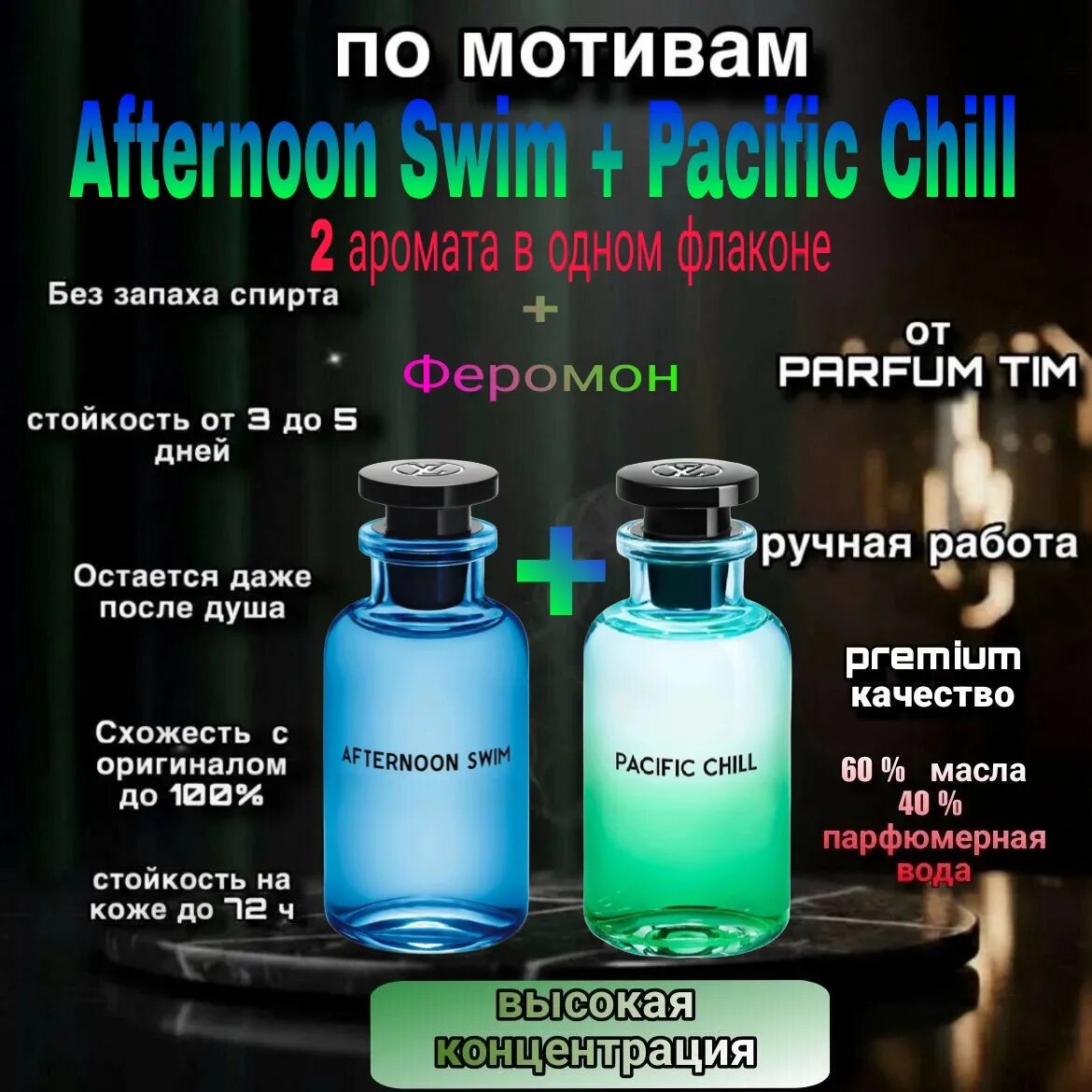 Духи концентрированные Авторское произведение Afternoon Swim + Pacific Chill + Феромон (Спрей)20мл стойкие и шлейфовые
