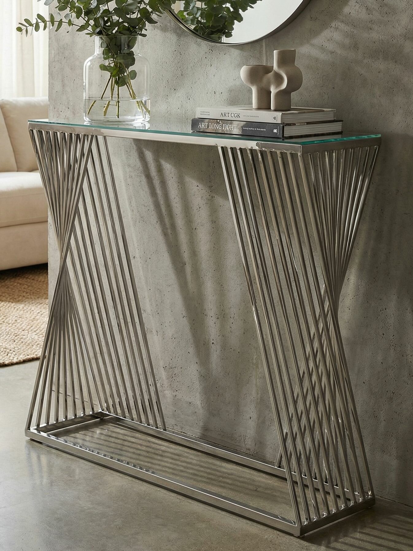 Консольный столик РИМ, туалетный столик 800х875х250мм (хром/прозрачное)