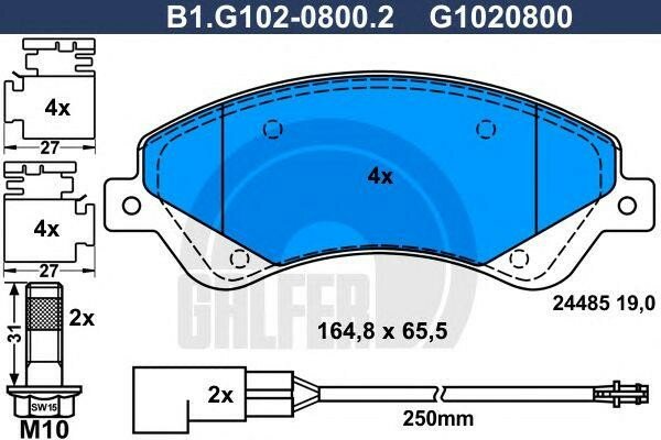 Колодки тормозные передние GALFER B1-G102-0800-2 Ford Transit 2.2Tdci, 2.4Tdci, 2.3 07, 06-> с датчиком