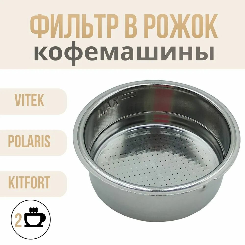 Фильтр для рожковой кофеварки двухдонный 51мм на две порции 1шт / Сито кофеварки 51мм