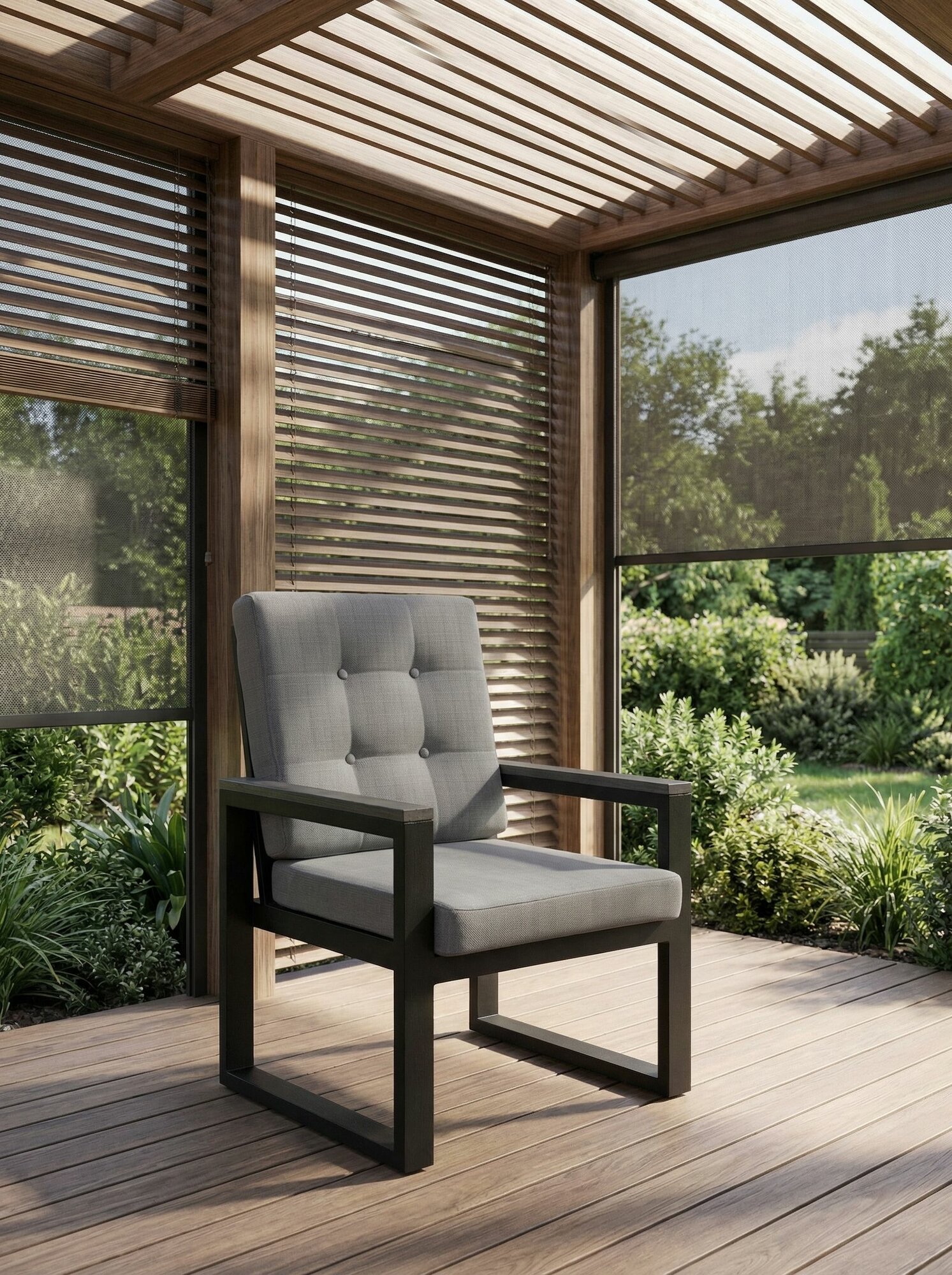 Кресло из ротанга, Quadro, серый, для дома, дачи, террасы и кафе, садовая плетёная мебель, 770×660×920 мм