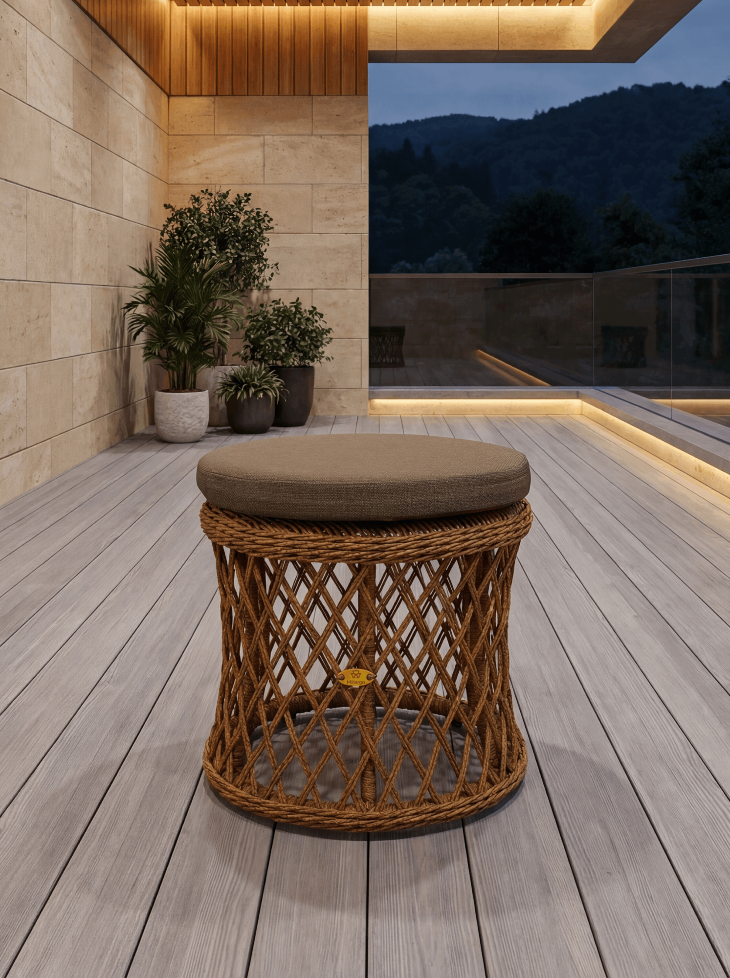 Пуфик из ротанга, Nova, Американский орех, для дома, дачи, террасы и кафе, садовая плетёная мебель