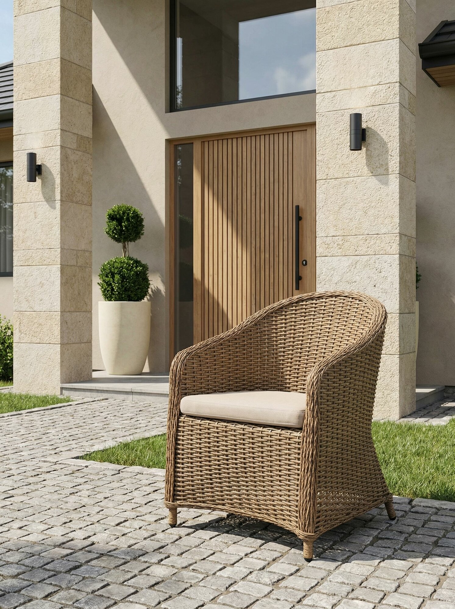 Кресло из ротанга, Primo, Американский орех, для дома, дачи, террасы и кафе, садовая плетёная мебель