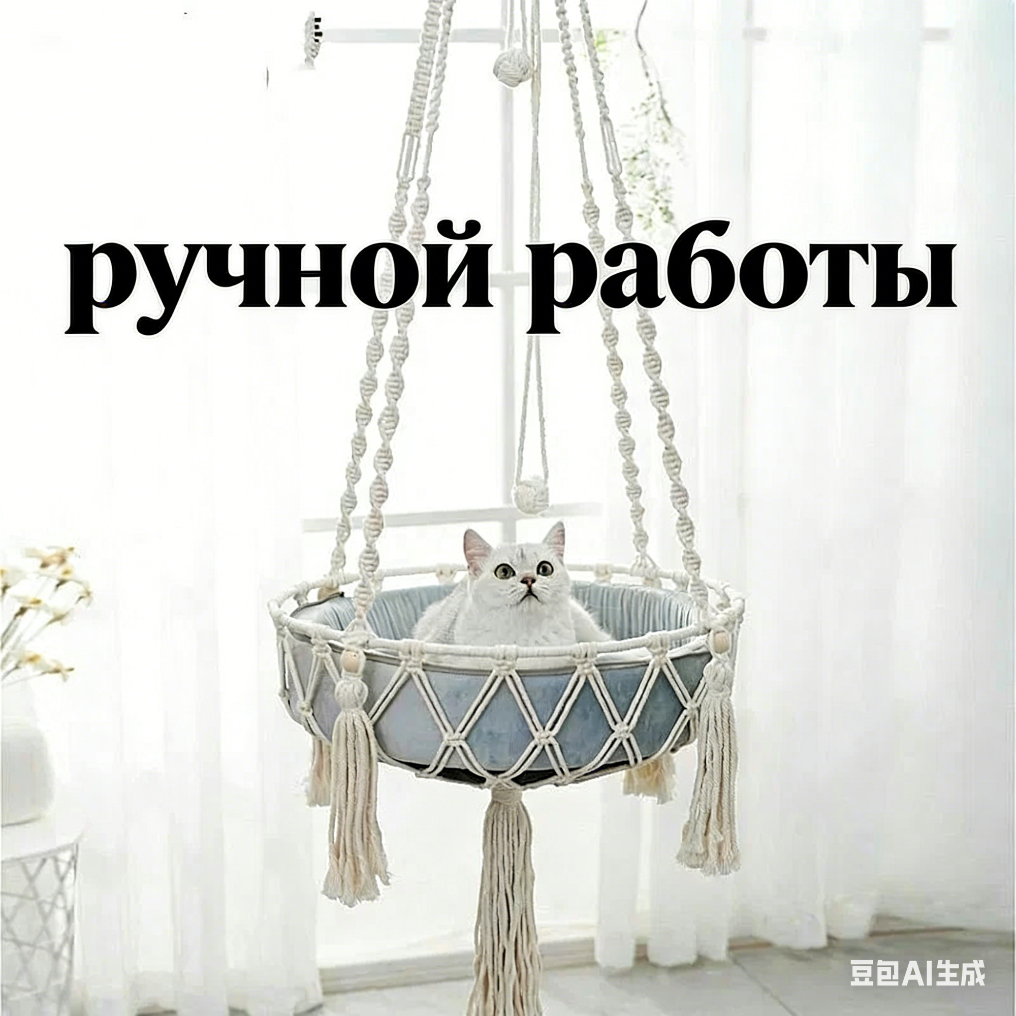 Практичный гамак для домашних животных, ручной работы, длина веревки 100 см, внутренний диаметр 40 см
