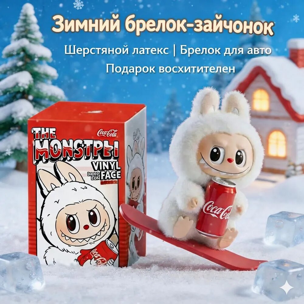Пушистый брелок в форме монстра с колой для ключей белый 17 см на рюкзак 3 версия