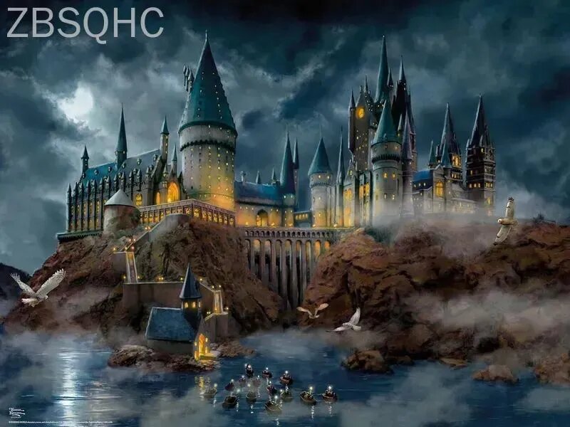 Деревянные пазлы 1000 элементов, подарочная упаковка,50x75cm, Гарри Поттер - Замок Хогвартс, подарочный набор для взрослых, продвинутый уровень сборки 5-10.