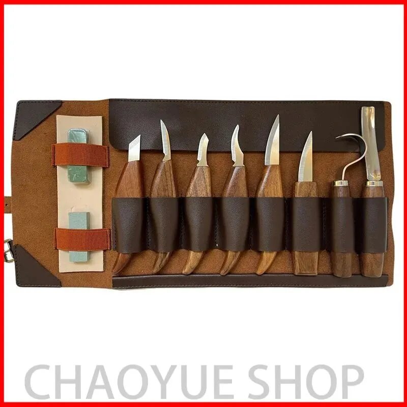 Нож Для Резьбы По Дереву, набор из 7 резцов по дереву с чехлом и точильными камнями
