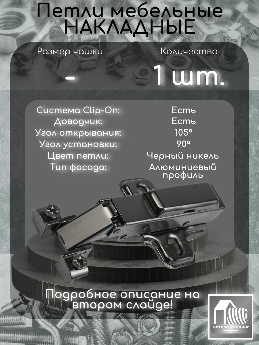 Петли для алюминиевого профиля, доводчик, система clip-on, черный никель, 1 шт.