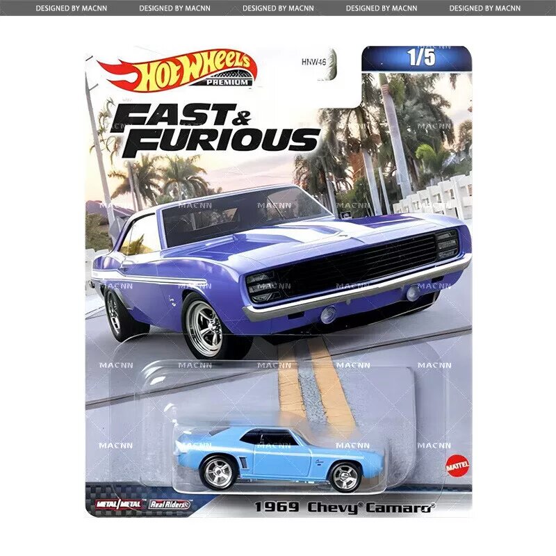 Hot Wheels Speed and Fury 1: 1969 Chevy Коллекционная модель автомобиля кованая шкала 1:64