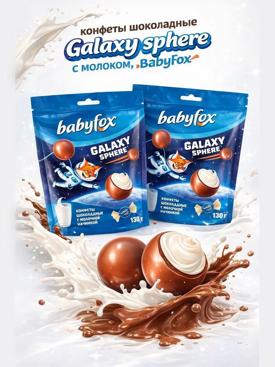 Конфеты шоколадные Galaxy sphere молочная начинка, BabyFox, 130 г, 2 шт