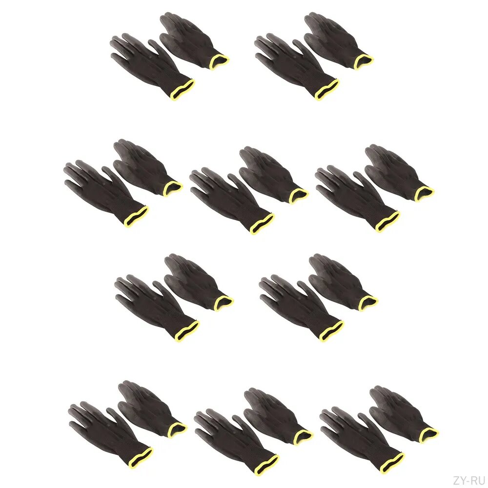 Десять пар защитных рабочих перчаток с ПУ покрытием, статикоустойчивые, нейлоновые, общие, черные с красной кромкой