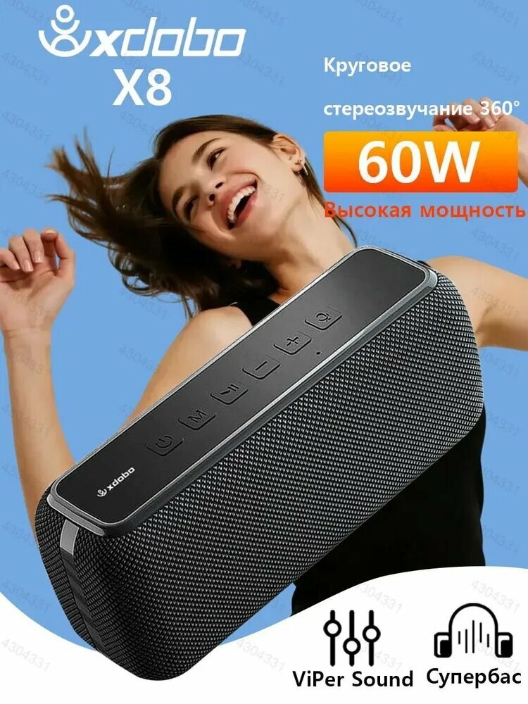Xdobo X8 II обновленная версия портативный 60 Вт сабвуфер беспроводной водонепроницаемый блок питания TWS 6600 мАч поддержка USB TF AUX