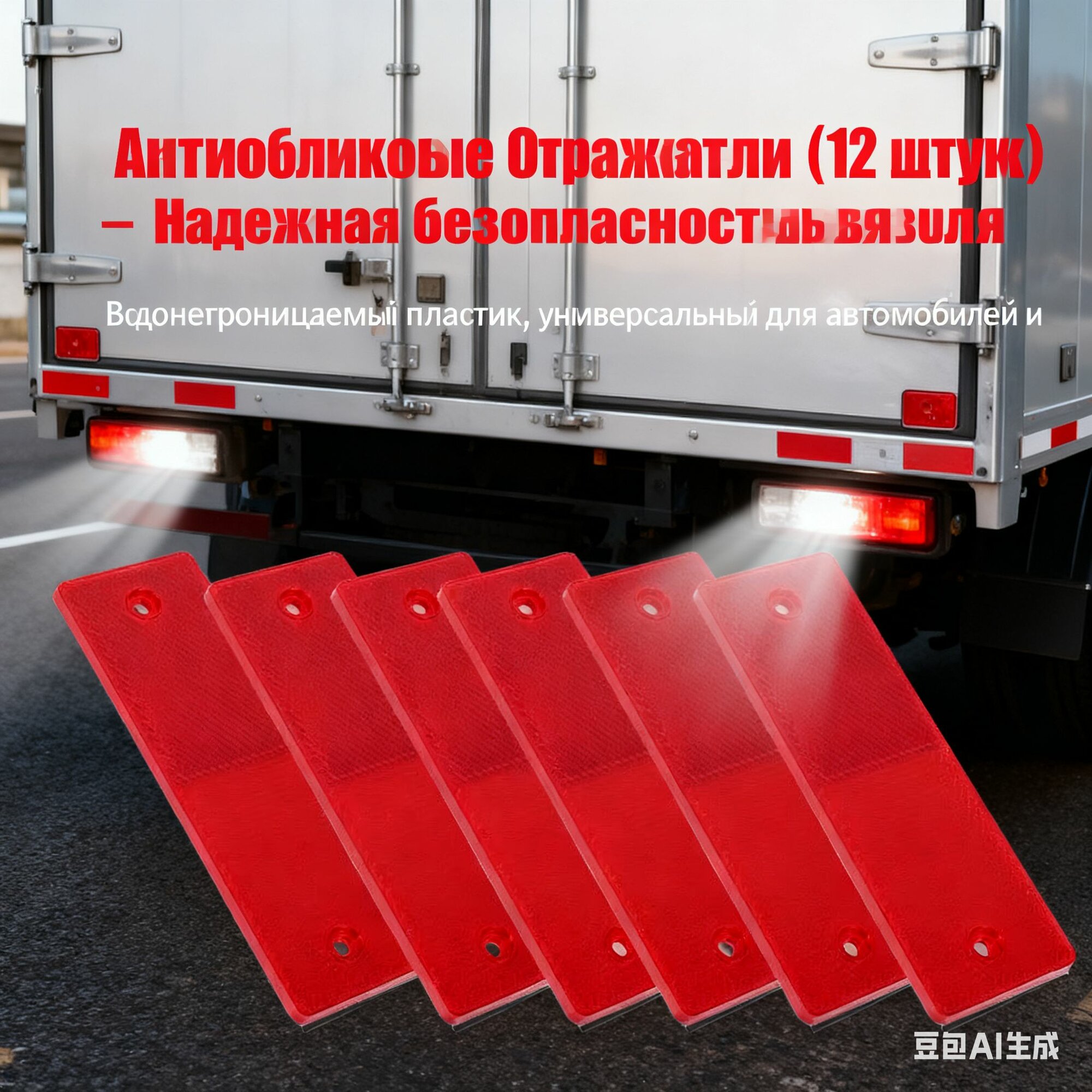 Клейкие красные отражатели 14,5×4,5 см для кузова, прицепа и легкового автомобиля, набор 12 шт — видимость и безопасность